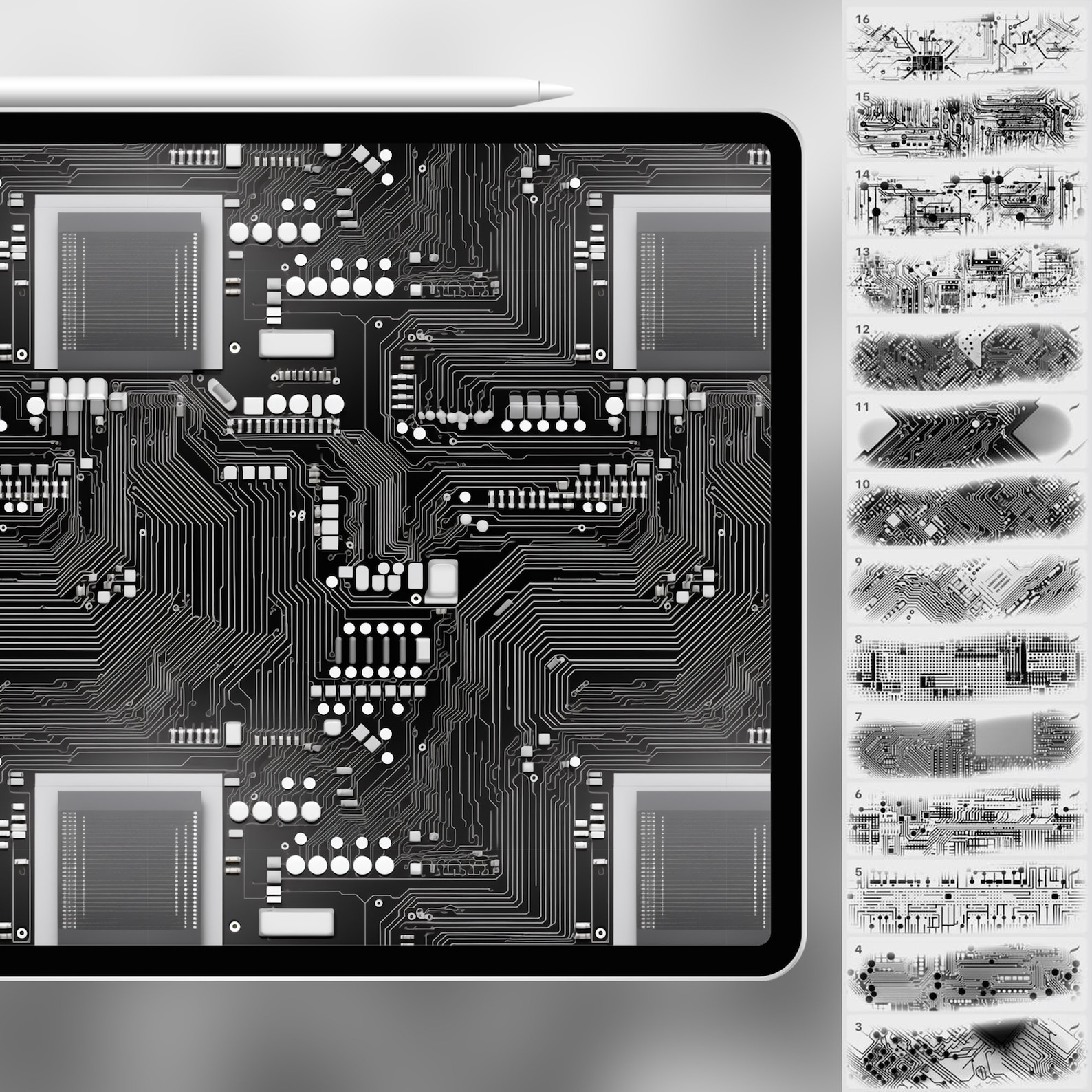 100 Procreate Circuit Textures | Procreate Classic Green PCB Texture ...