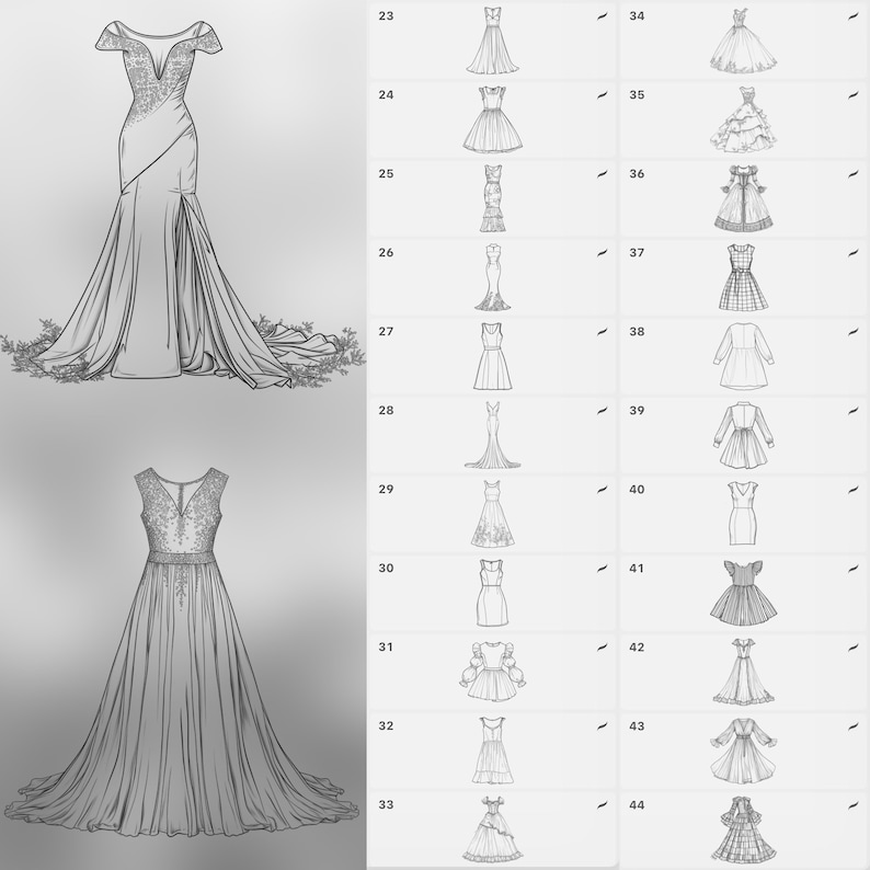 100 Procreate Dresses Stamp Brushes | Procreate Clothing Stamp Brushes ...