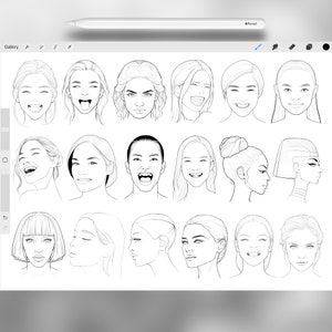 110 Procreate Female Head Stamps Part -2 | Procreate Woman Head Stamp ...