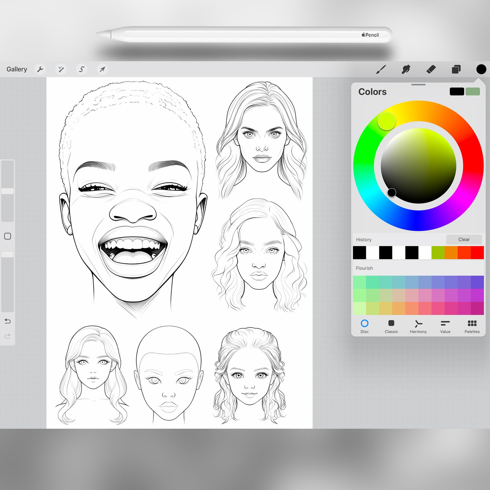 110 Procreate Female Head Stamps Part 3 Procreate Woman Head Stamp ...