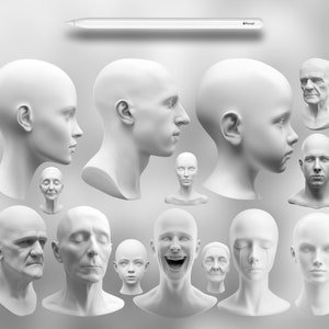 100 Procreate 3D Heads Stamp Brushes | Procreate Women 3D Heads ...
