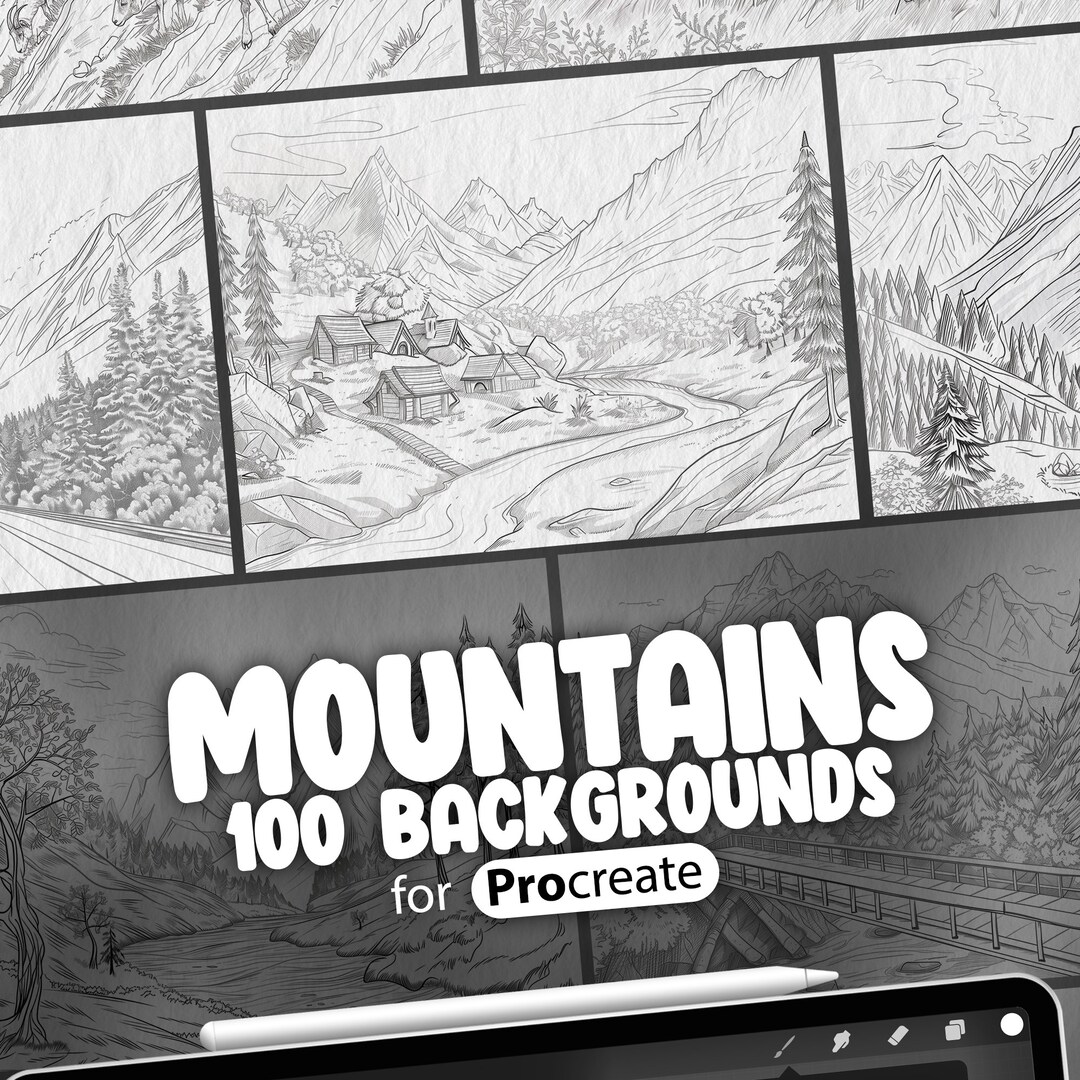100 Procreate Mountains Stamp Brushes Procreate Mountains Landscape Background Procreate ...