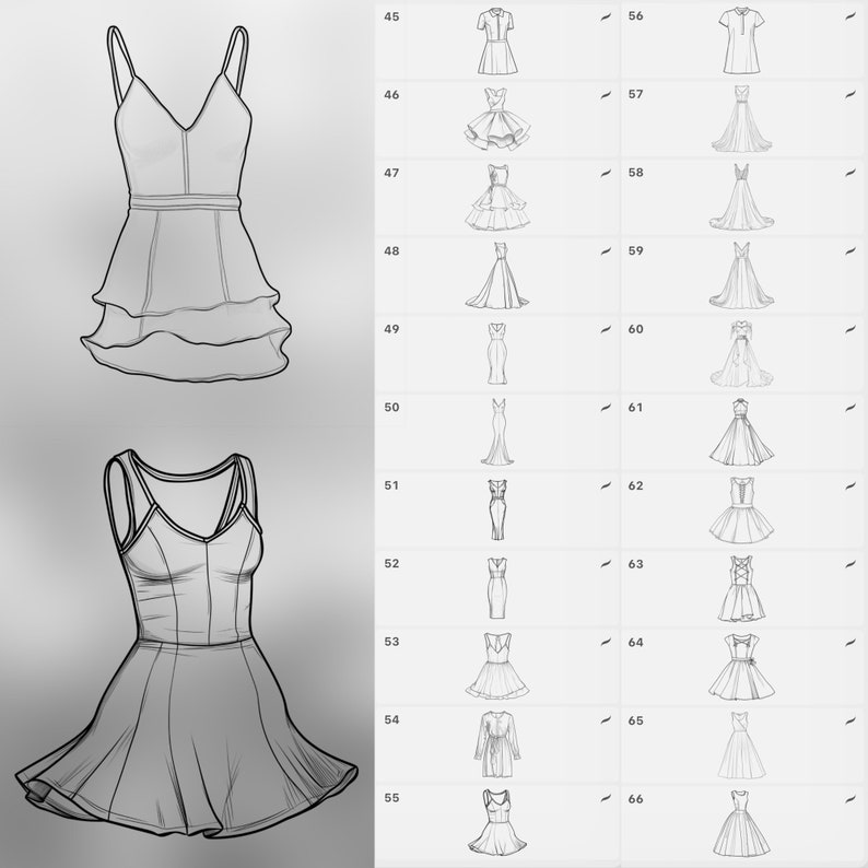 100 Procreate Dresses Stamp Brushes | Procreate Clothing Stamp Brushes ...