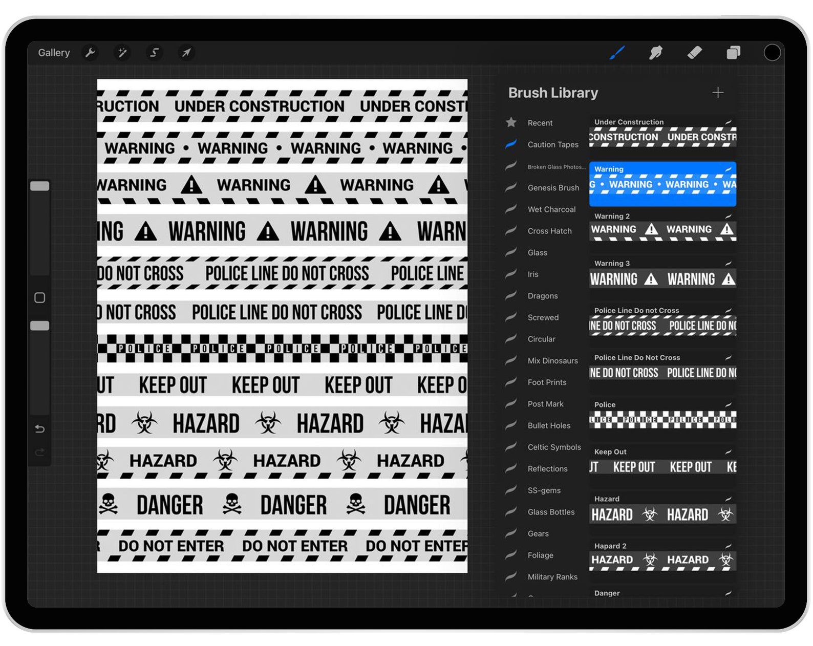 13 Procreate Caution Tapes Stamp Brushes, Warning, Police Line Do Not ...