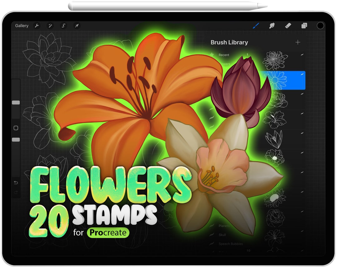 20 Procreate Flowers Stamp Brushes, Procreate Boutique Flowers Stamp ...