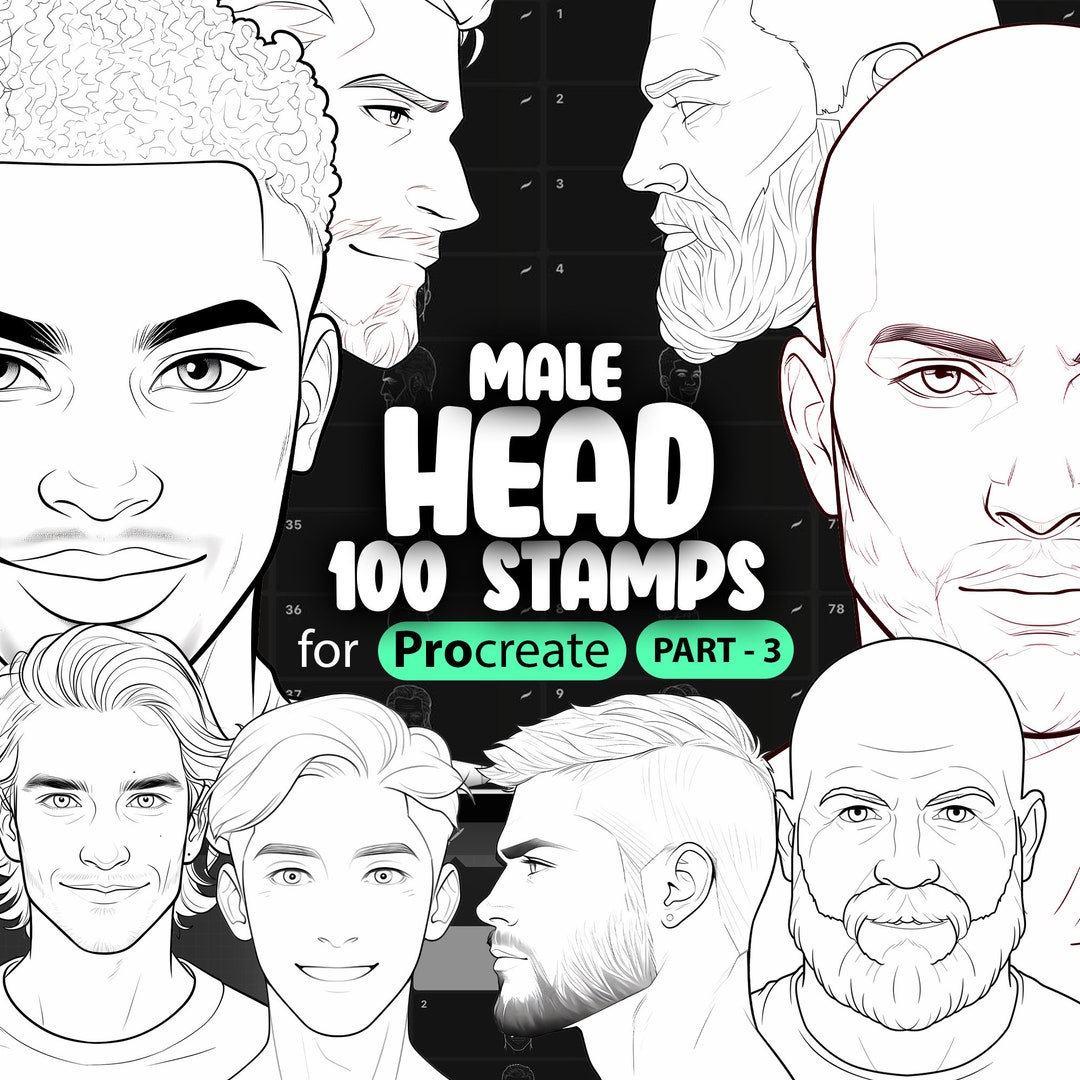 100 Procreate Male Head Stamps Part -3 | Procreate Men Head Stamp ...