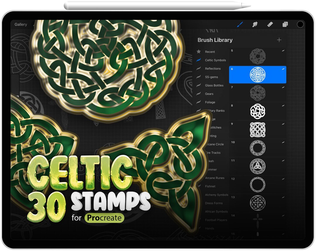 30 Procreate Celtic Knotwork Stamp Brushes, Shapes, Circles, Squares, Cross, Borders, Lines - Etsy