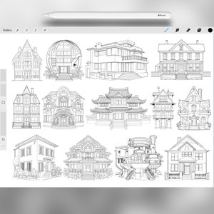 120 Procreate Buildings Sketches Stamp Brushes | Architecture Procreate ...