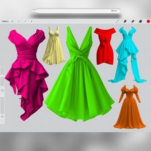 120 Procreate Dresses Stamp Brushes | Procreate Evening Dress ...