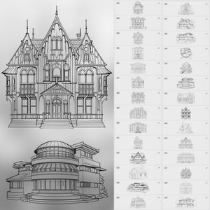 120 Procreate Buildings Sketches Stamp Brushes | Architecture Procreate ...