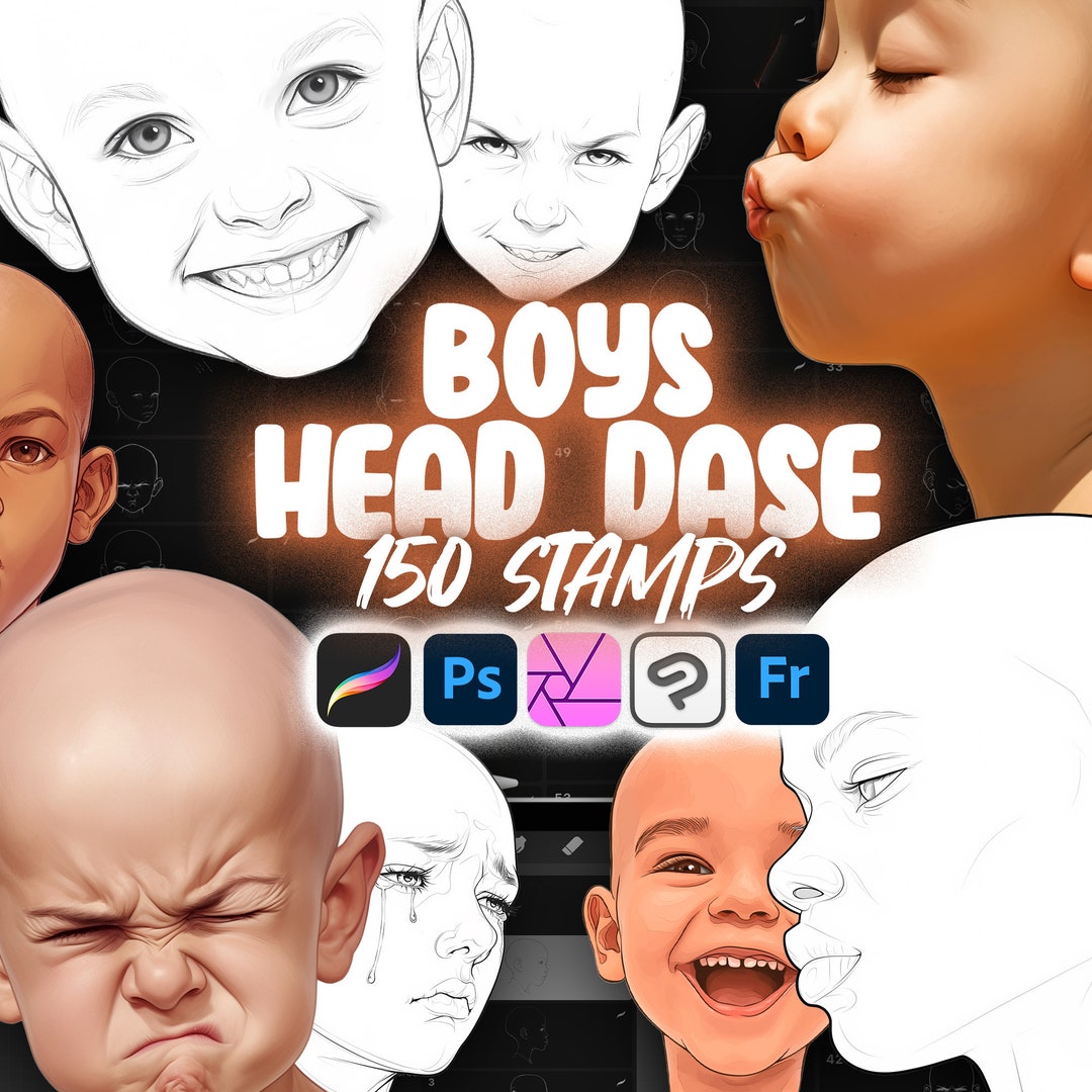 150 Procreate Boy's Heads Base Stamps | Procreate Kids Head Guide ...
