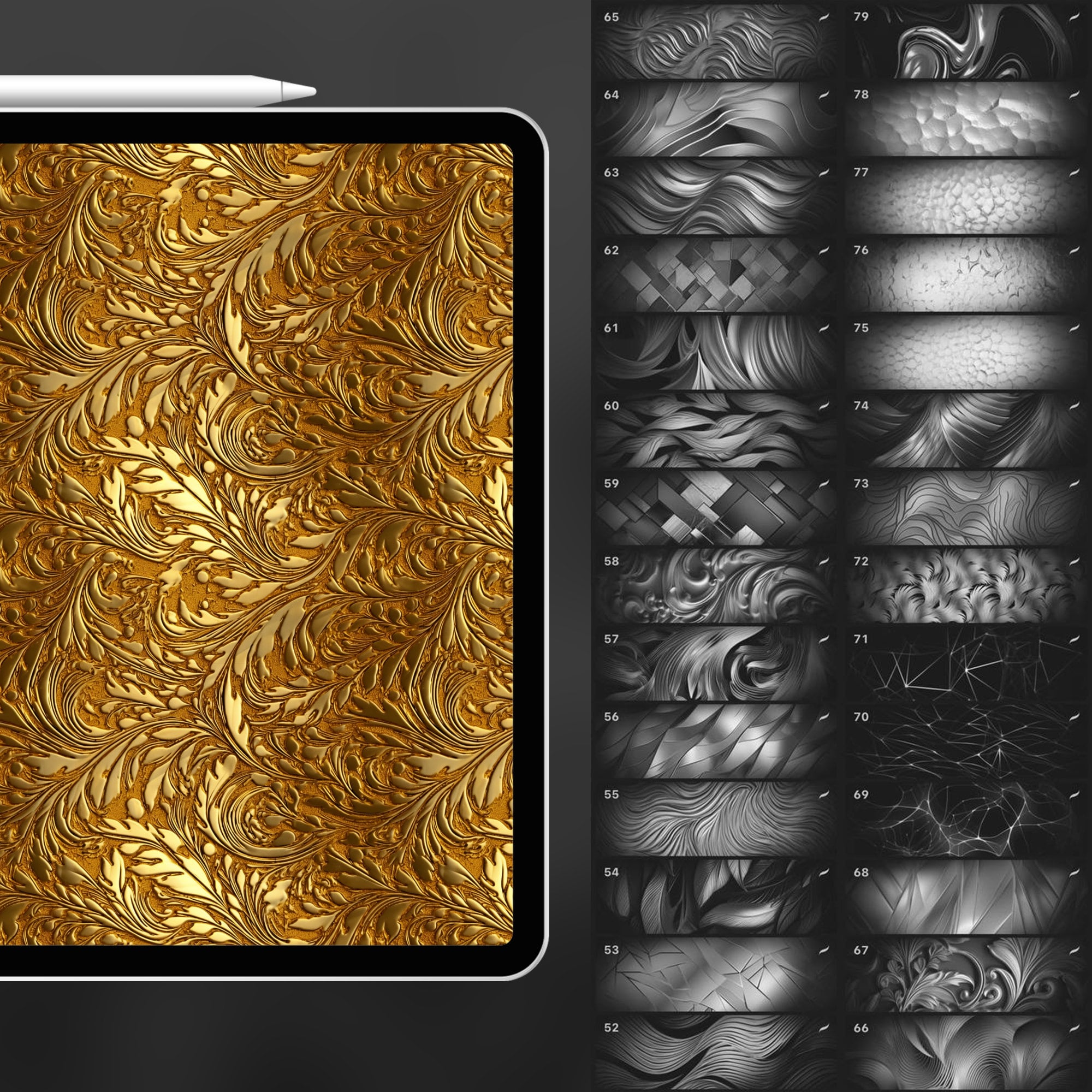150 Procreate Gold Textures | Golden Procreate Texture Seamless Brushes ...