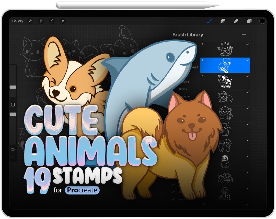 19 Procreate Cute Animals Stamp Brushes, Kawai Animals Stamp Brushes ...