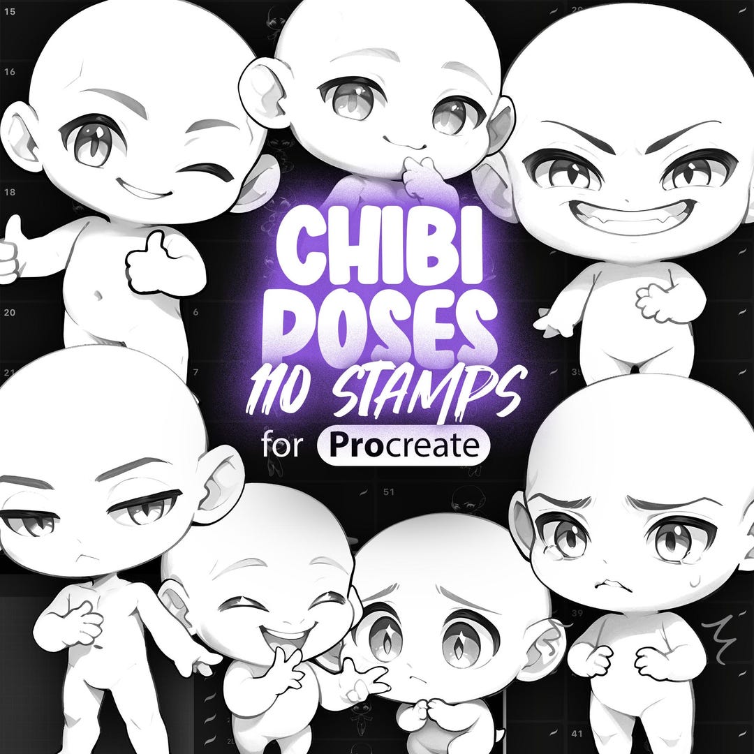 110 Procreate Chibi Boys Stamps | Procreate Anime Chibi Bodies Stamp ...