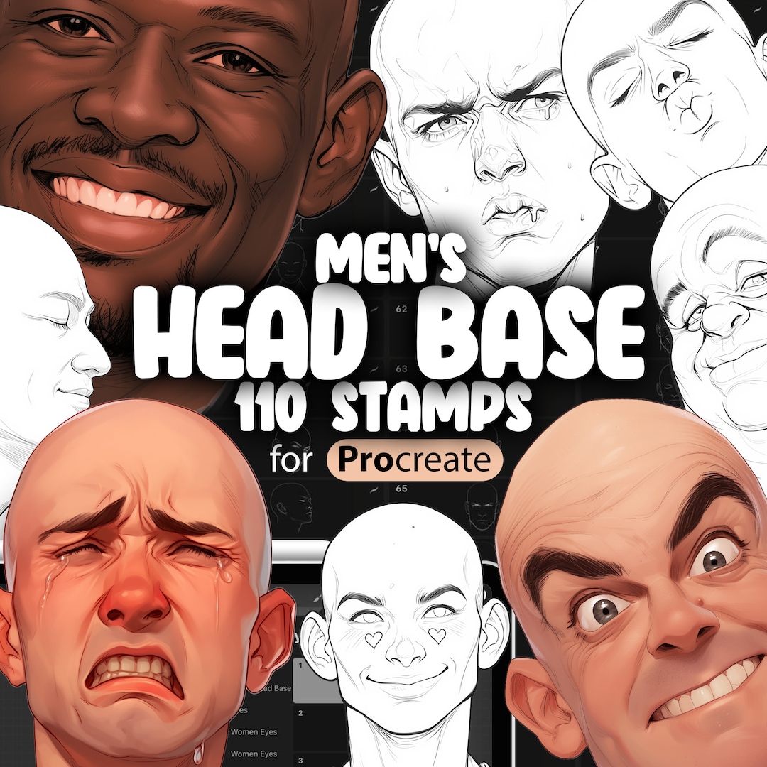110 Procreate Men's Heads Base Stamps Procreate Male Head Guide Stamps ...