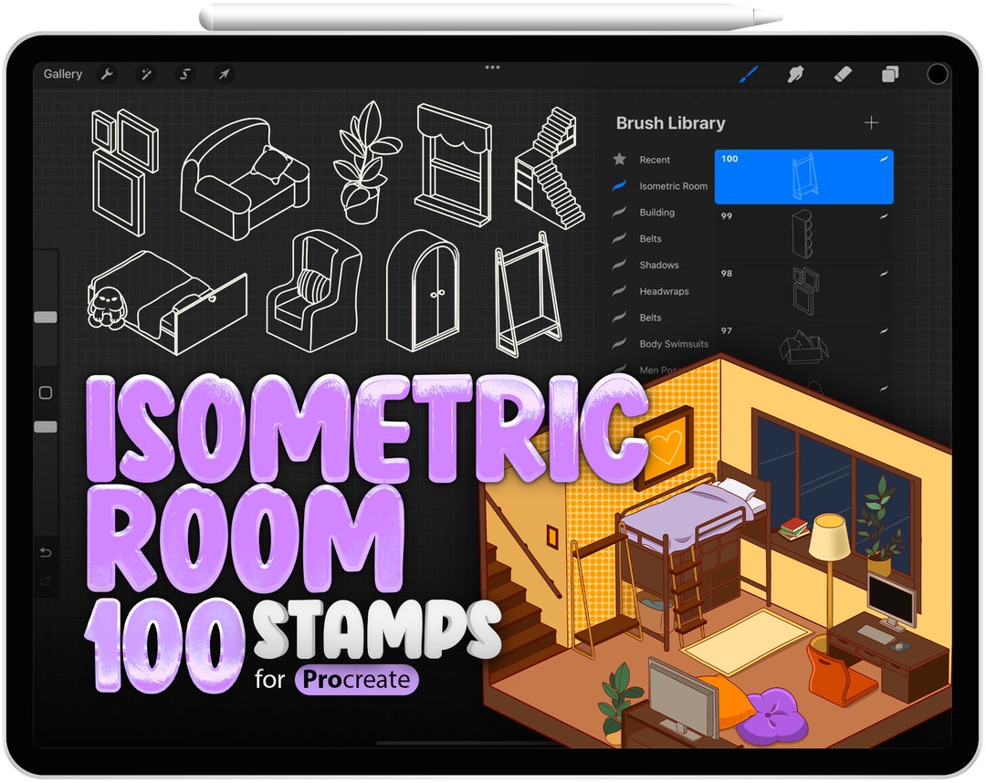 100 Isometric Room Brush for Procreate, Isometric 3D Boy Room Procreate ...