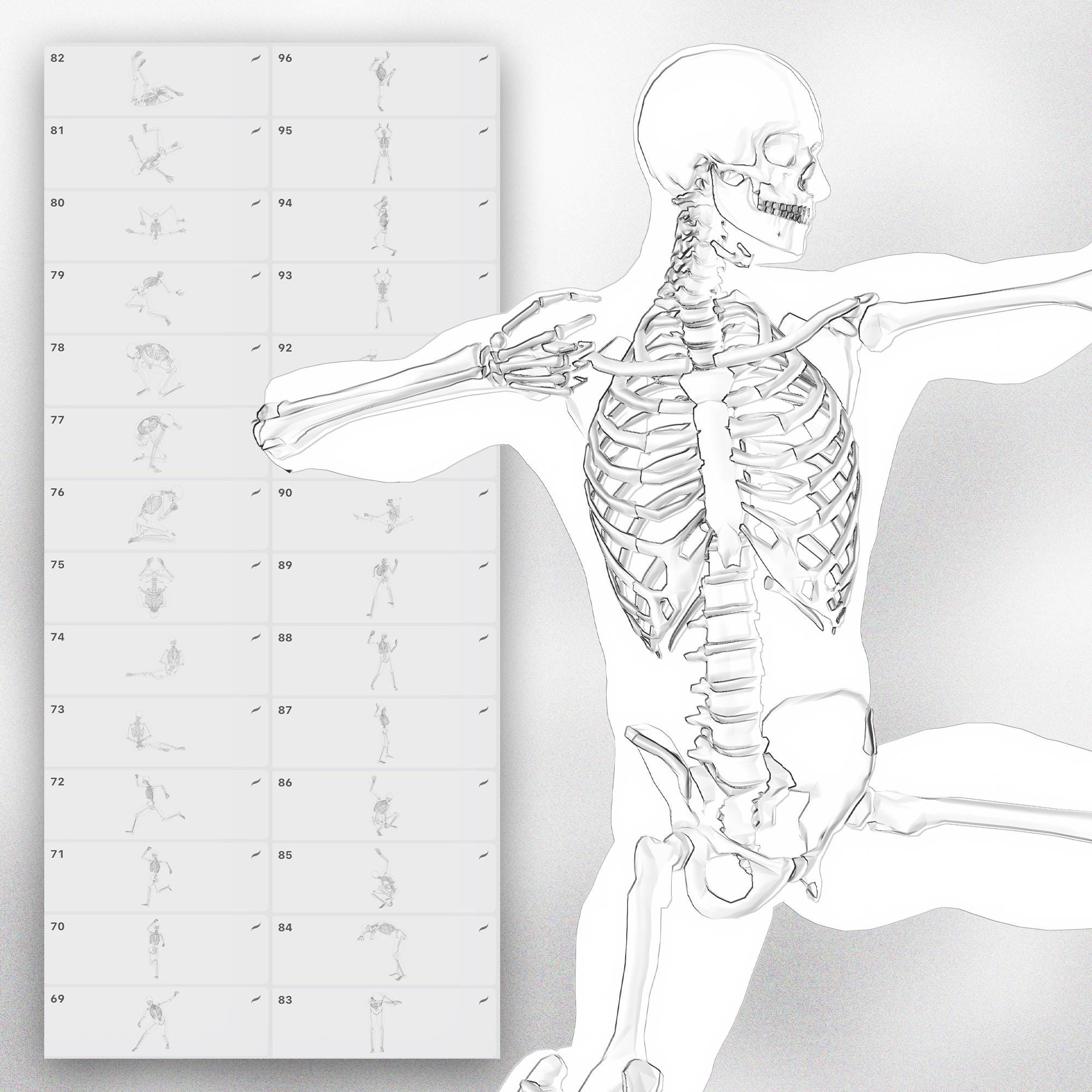 150 Procreate Skeleton Action Poses Stamps | Procreate Skull References ...