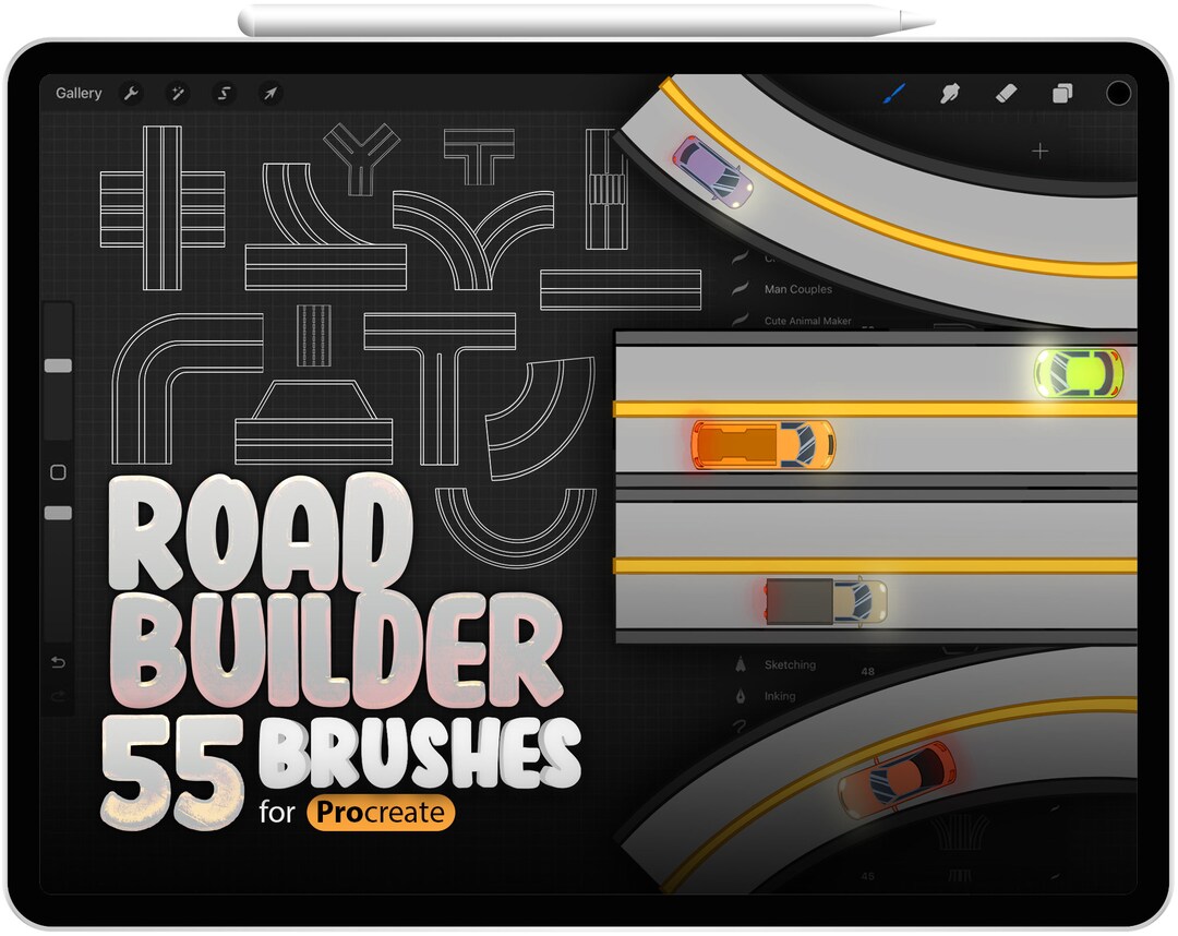 55 Road Brushes for Procreate, Road Constructor for Procreate, Road Builder for Procreate, Road ...