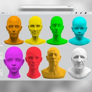 100 Procreate 3D Heads Stamp Brushes | Procreate Women 3D Heads ...