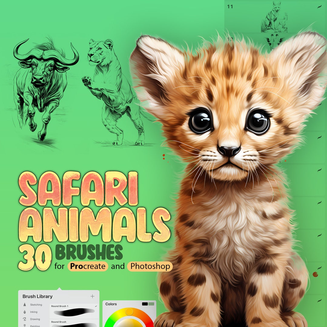 30 Safari Animals Procreate Brushes African Animals Procreate - Etsy