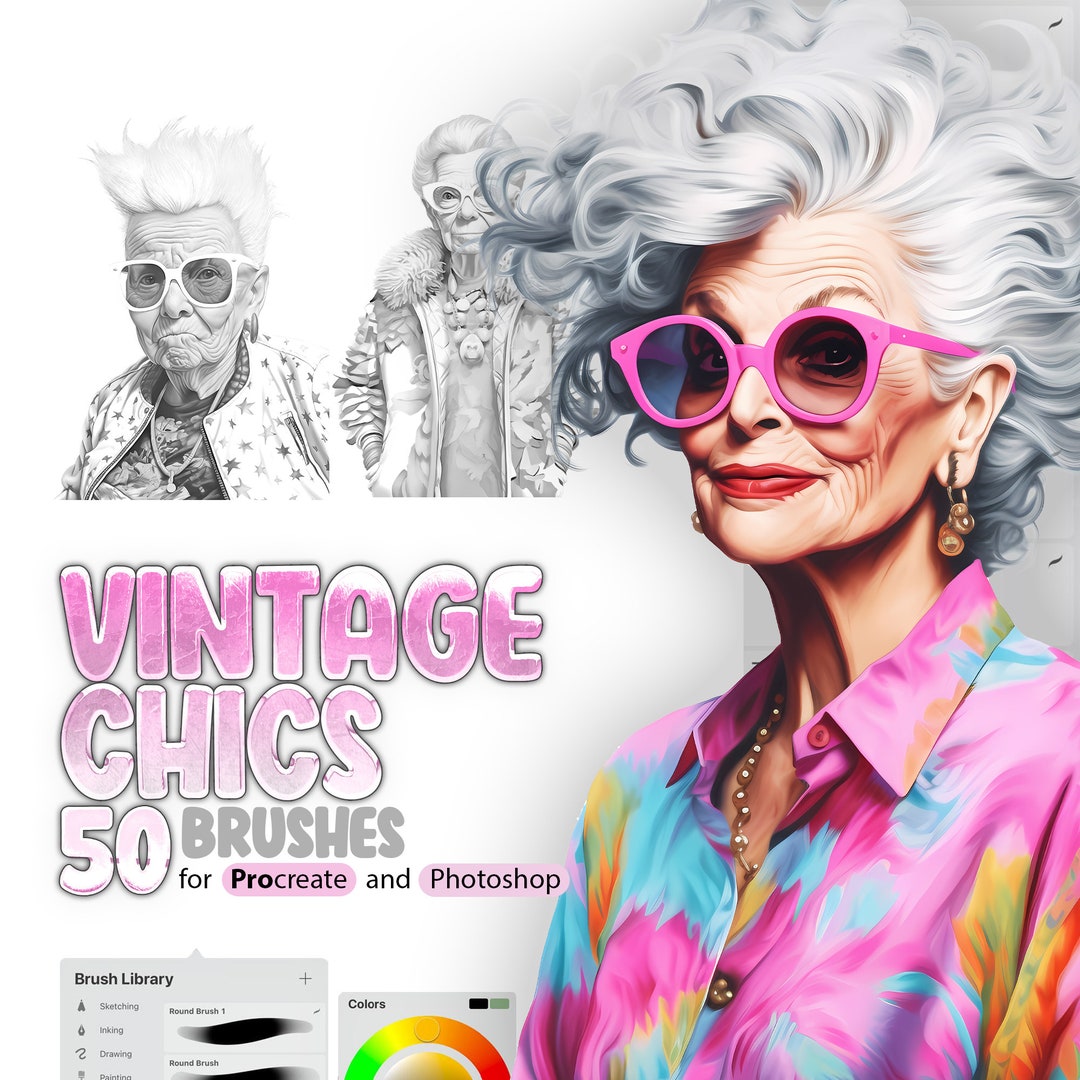50 Vintage Chic Procreate Stamp Brushes, 50 Old Chic Photoshop Stamp ...