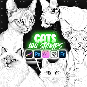 100 Procreate Cats Stamp Brushes Procreate Animals Stamp Brushes ...