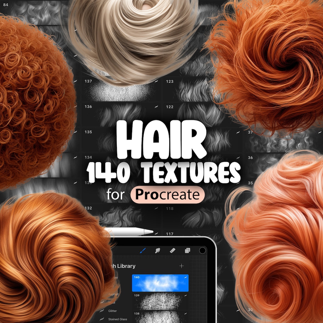 140 Procreate Hair Textures | Women Hair Procreate Texture Seamless ...
