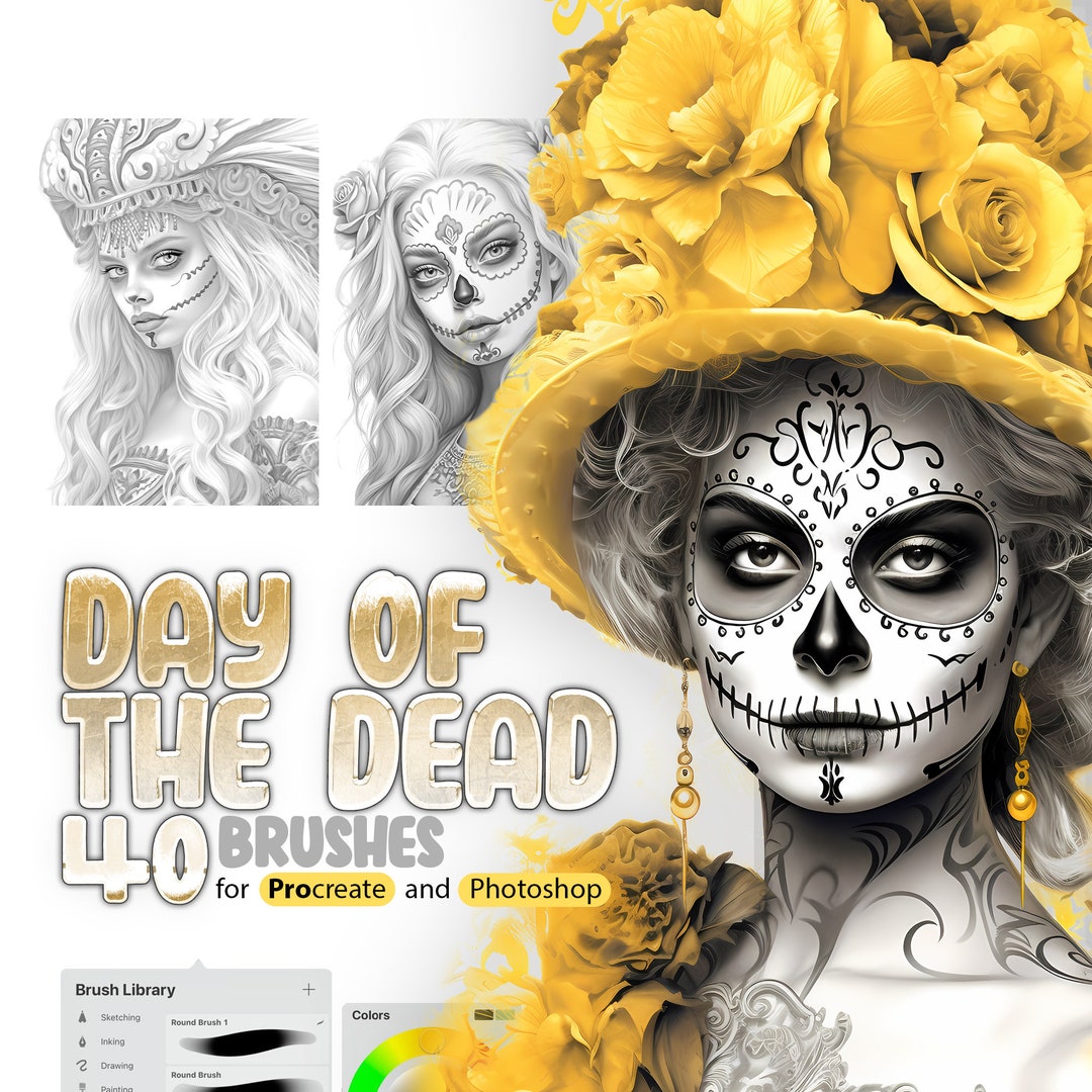 40 Day of the Dead Procreate Stamp Brushes, 40 Day of the Dead ...