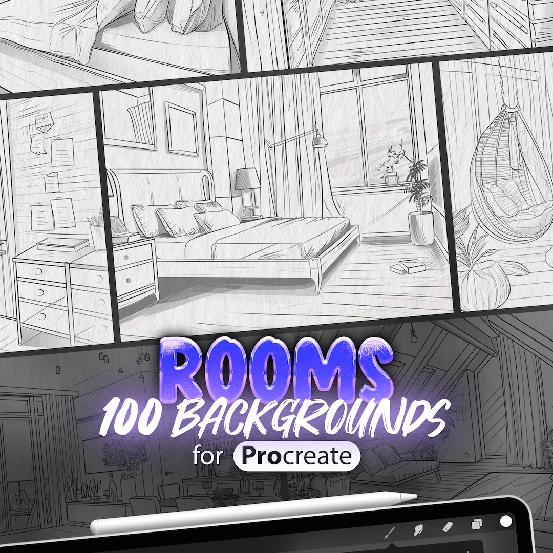 100 Procreate Rooms Backgrounds Stamps | Procreate Bedroom | Procreate ...