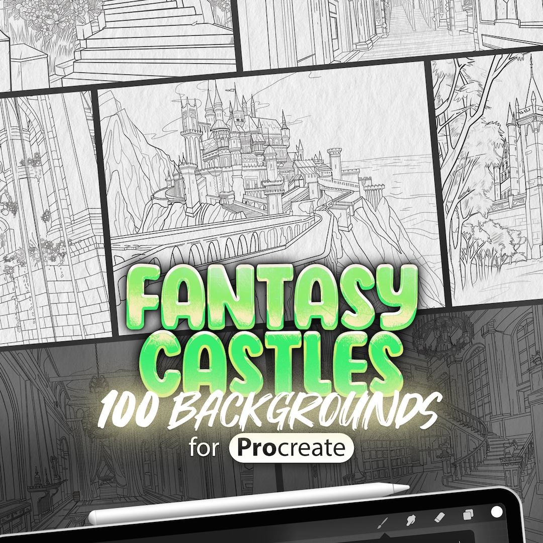 100 Procreate Fantasy Castles Backgrounds Stamps | Procreate Castle ...
