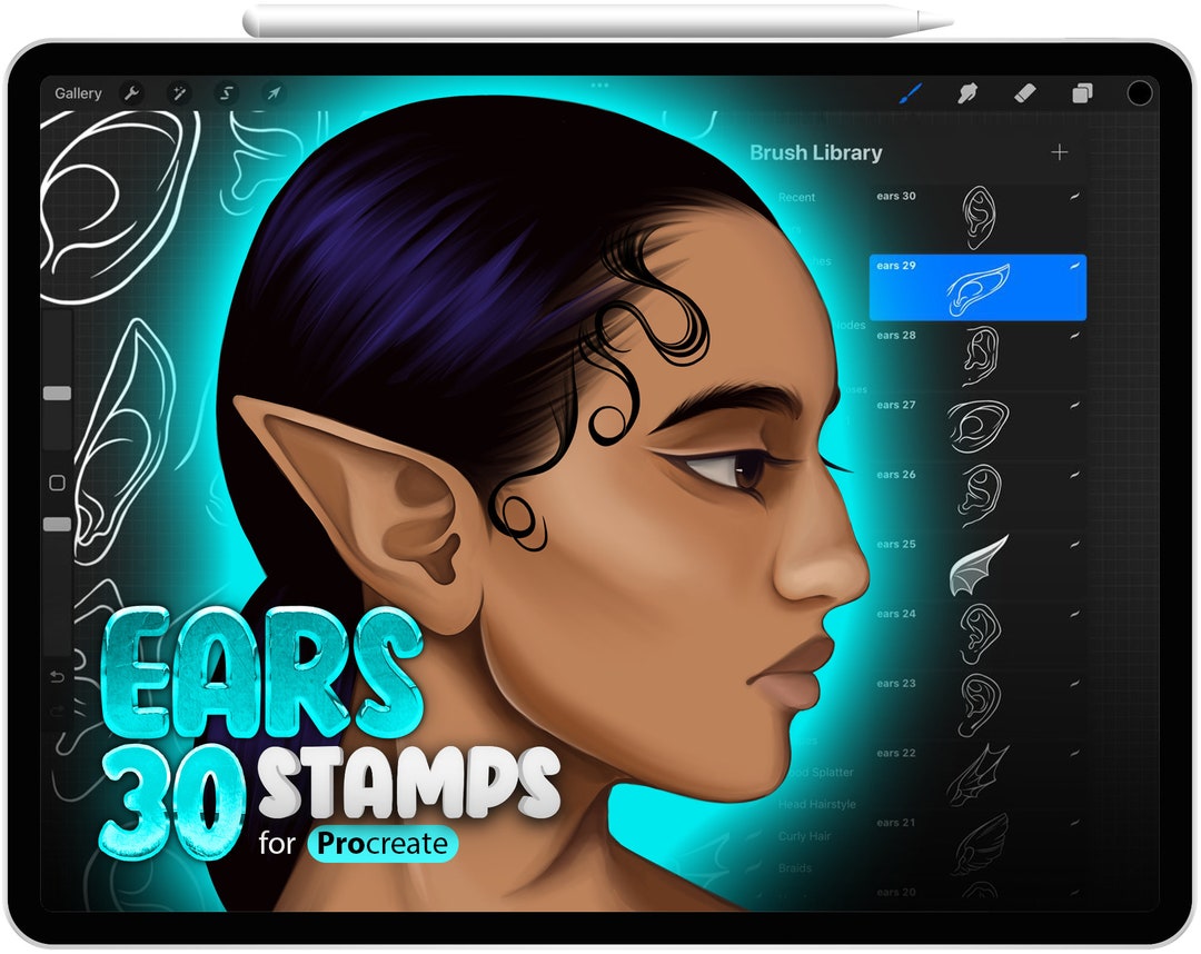 30 Procreate Elf Ears Stamp Brushes, 30 Photoshop Ears Stamp Brushes ...