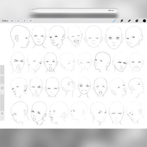 100 Procreate Girl's Heads Base Stamps | Photoshop Female Head Guide ...
