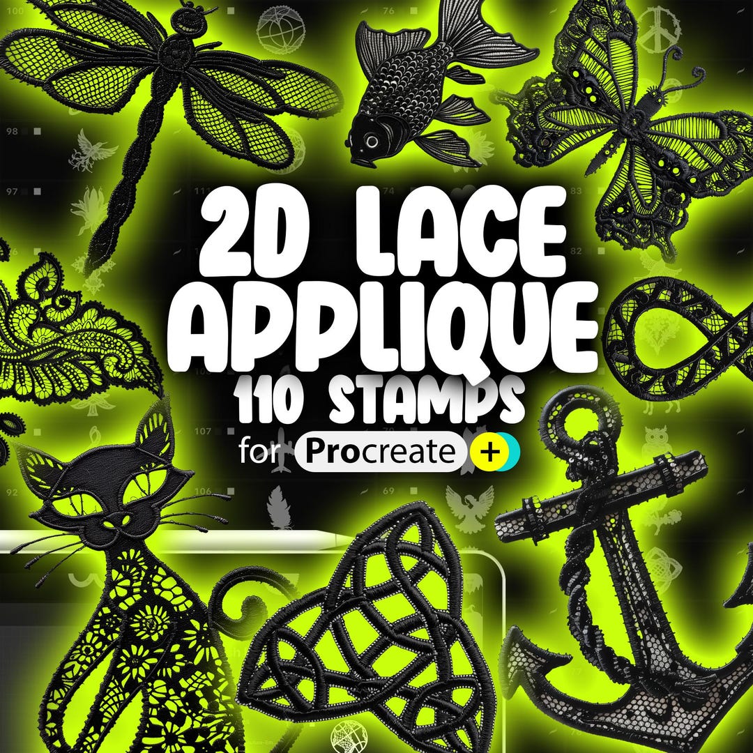 110 Procreate 2D Lace Applique Stamp Brushes | Lace Patch Stamp Brushes ...