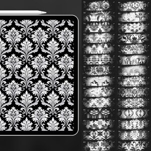 110 Procreate Damask Patterns | Traditional Floral Damask Procreate Texture Seamless Brushes ...