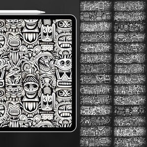70 Procreate Tiki Patterns | Little Tiki Creatures Procreate Texture Seamless Brushes | Tiki ...