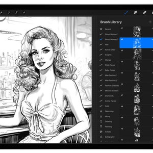 40 Procreate Pinup Women Part-2 Stamp Brushes, Procreate Women Fashion Stamps Brush, Procreate ...