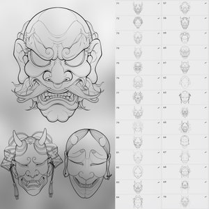 110 Procreate Japanese Masks Tattoo Stamps | Photoshop Noh Masks | Clip Studio Paint Oni Masks ...