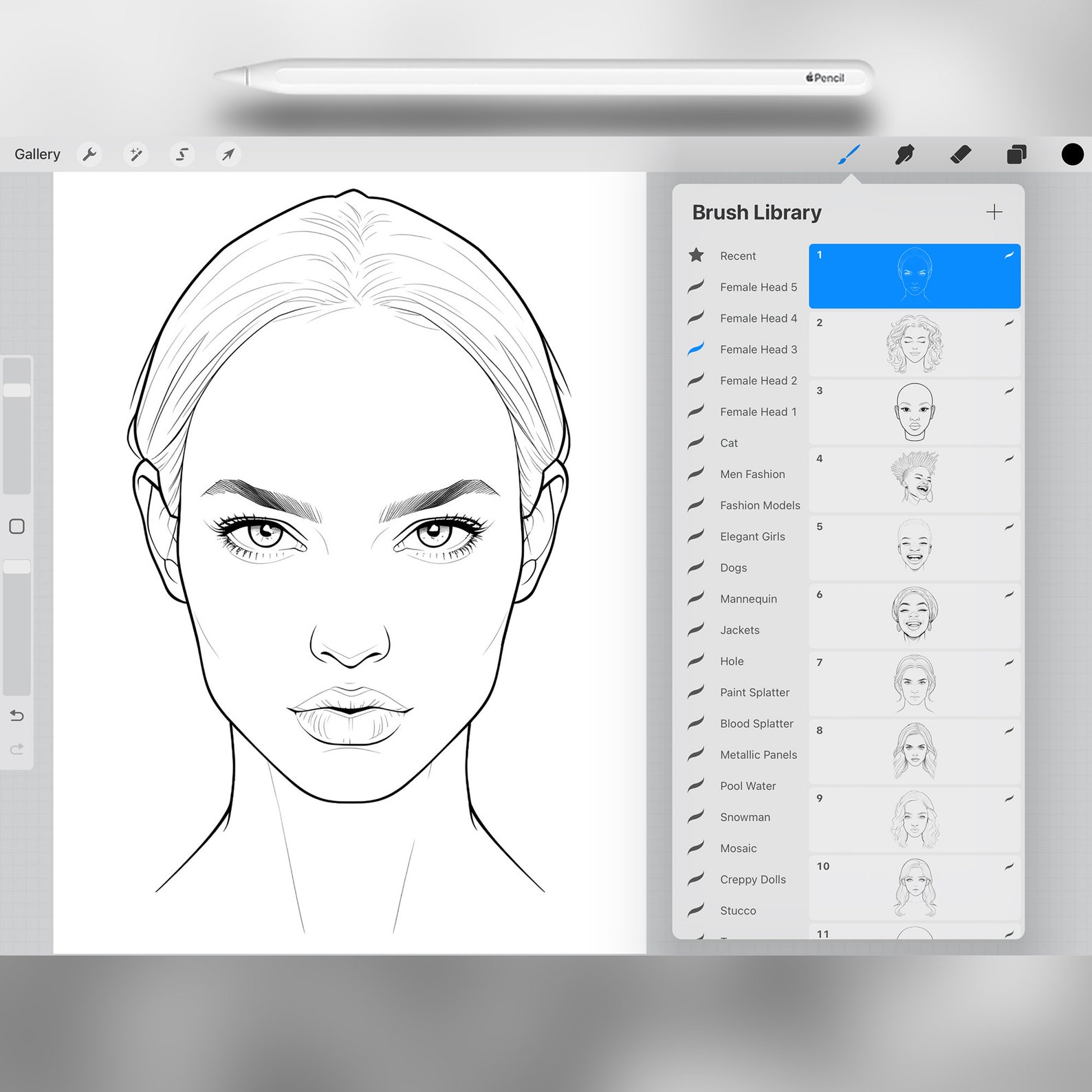 110 Procreate Female Head Stamps Part 3 Procreate Woman Head Stamp ...
