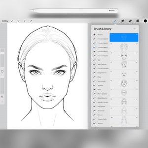 110 Procreate Female Head Stamps Part -3 | Procreate Woman Head Stamp ...