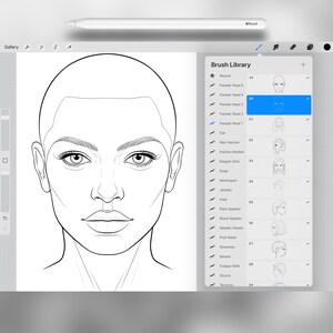 110 Procreate Female Head Stamps Part -1 | Procreate Woman Head Stamp ...