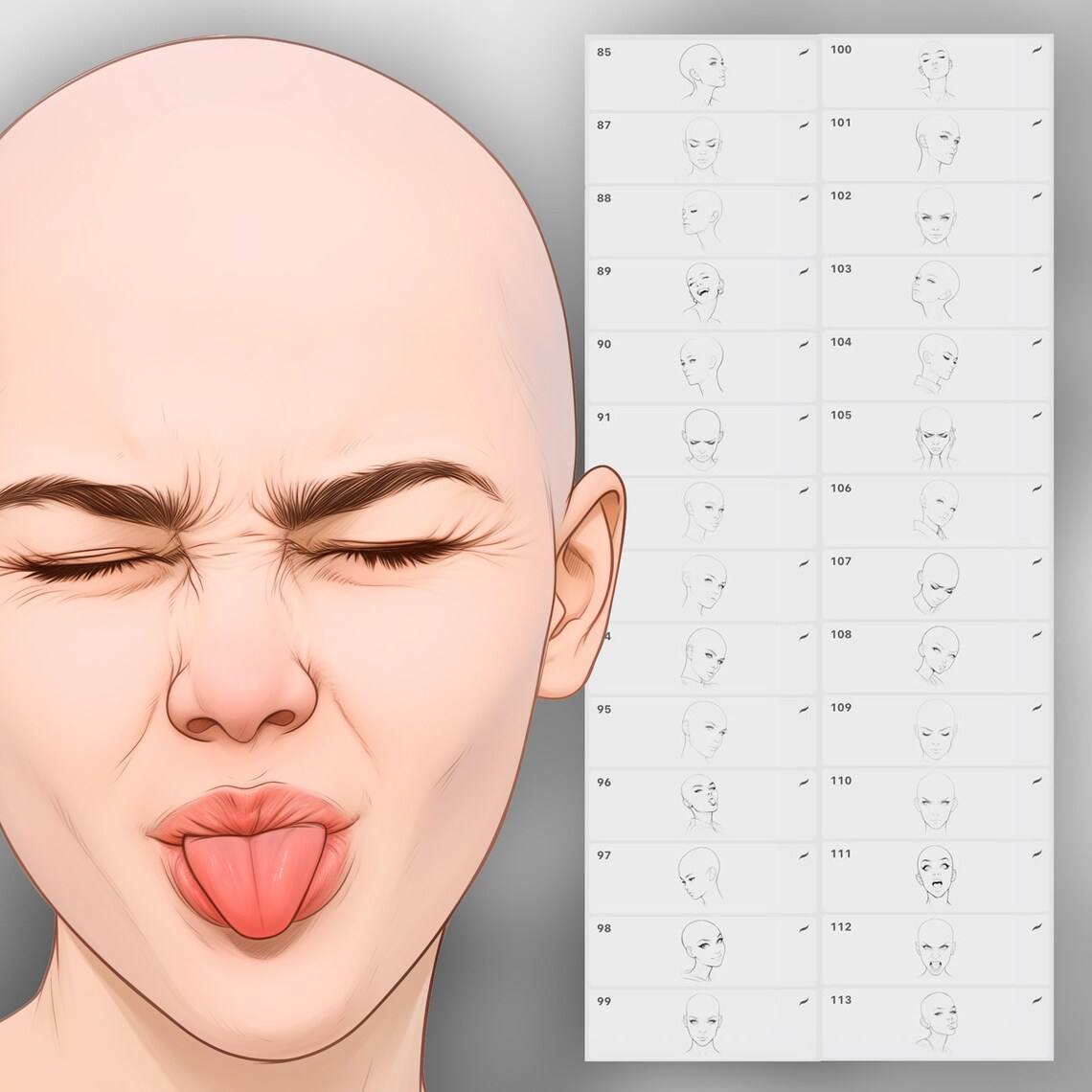 150 Procreate Girls Head Base Stamps | Photoshop Female Head Guide ...