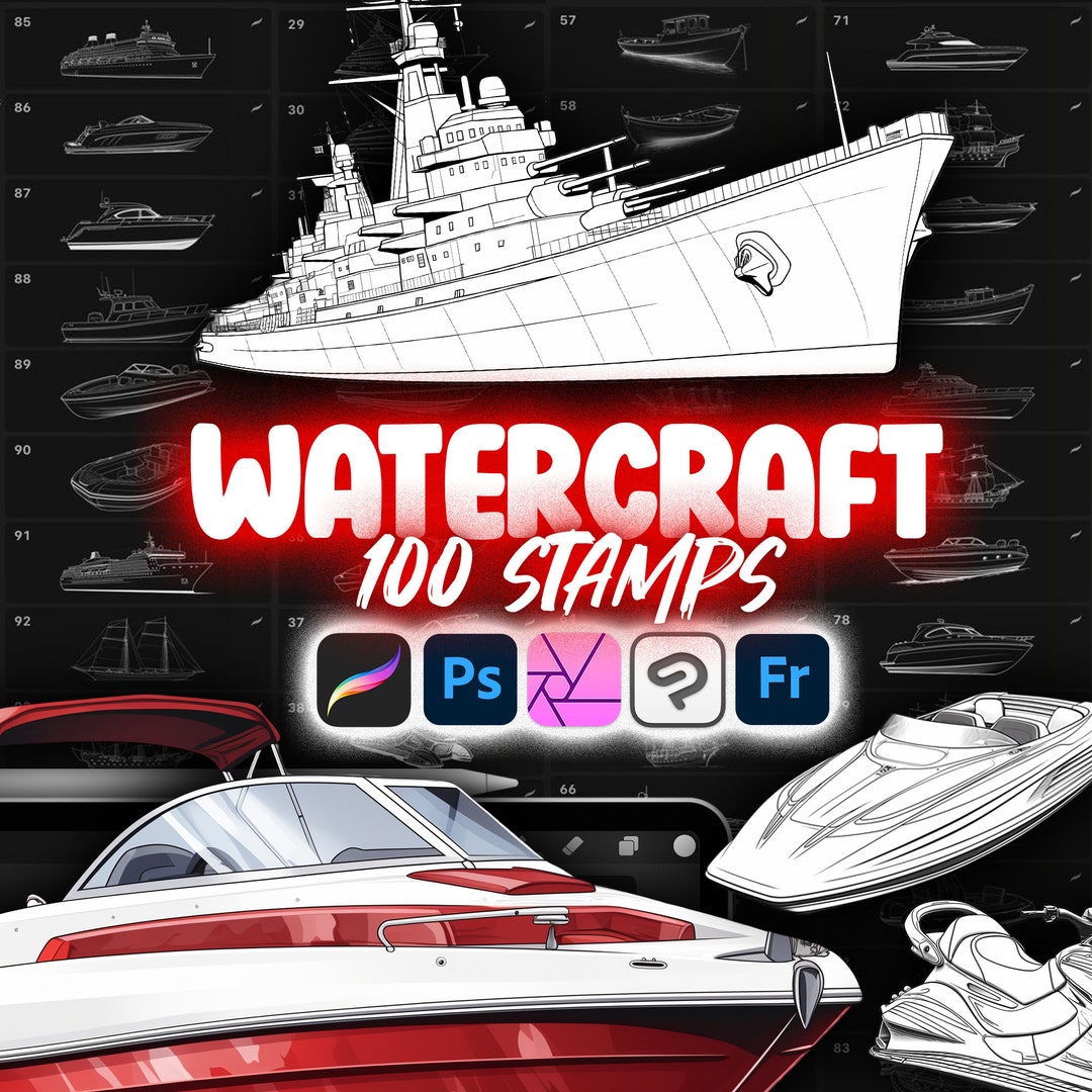 100 Procreate Watercraft Stamp Brushes | Procreate Ships Stamp Brushes ...