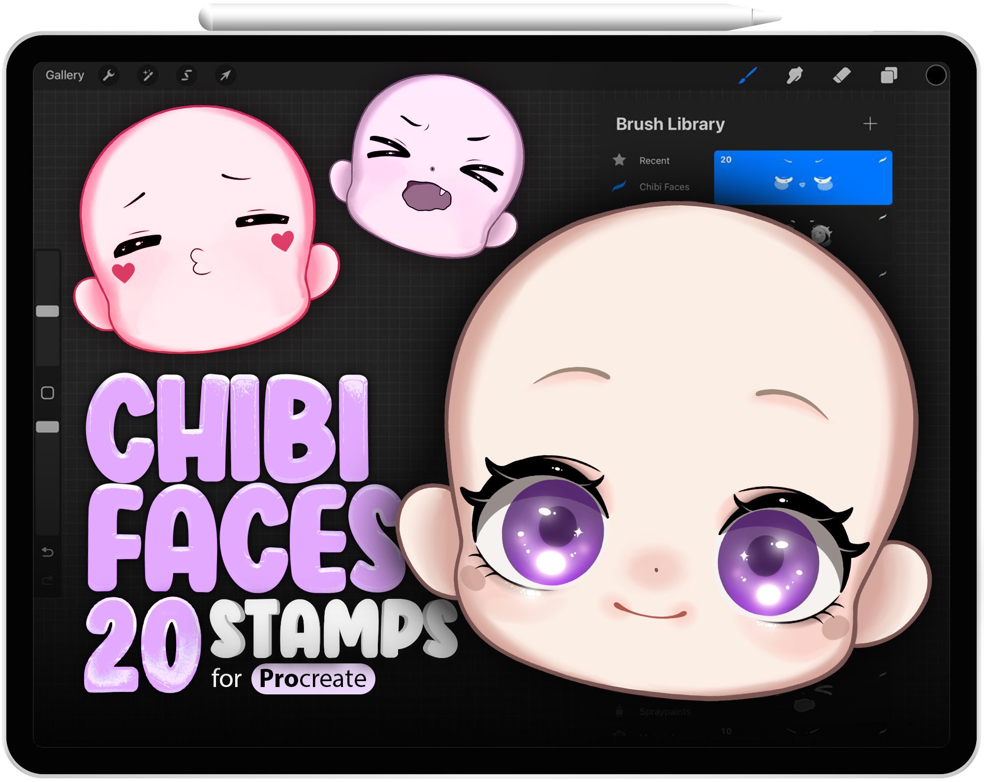 20 Procreate Chibi Faces Stamp Brushes, Procreate Anime Faces Stamp ...