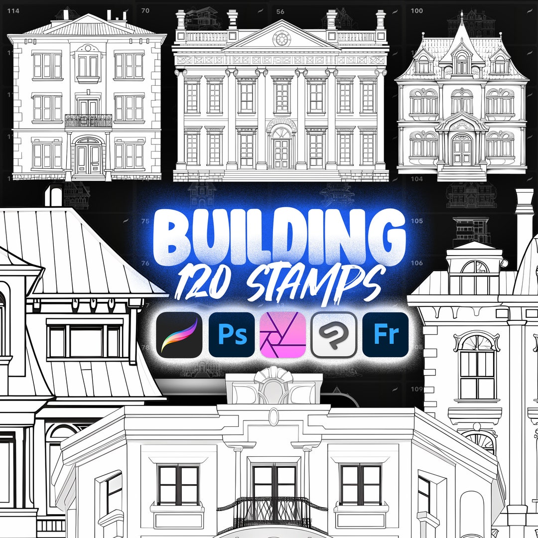 120 Procreate Buildings Sketches Stamp Brushes | Architecture Procreate ...