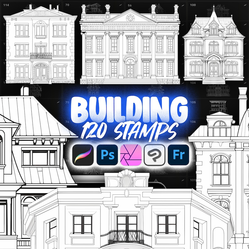 120 Procreate Buildings Sketches Stamp Brushes | Architecture Procreate ...
