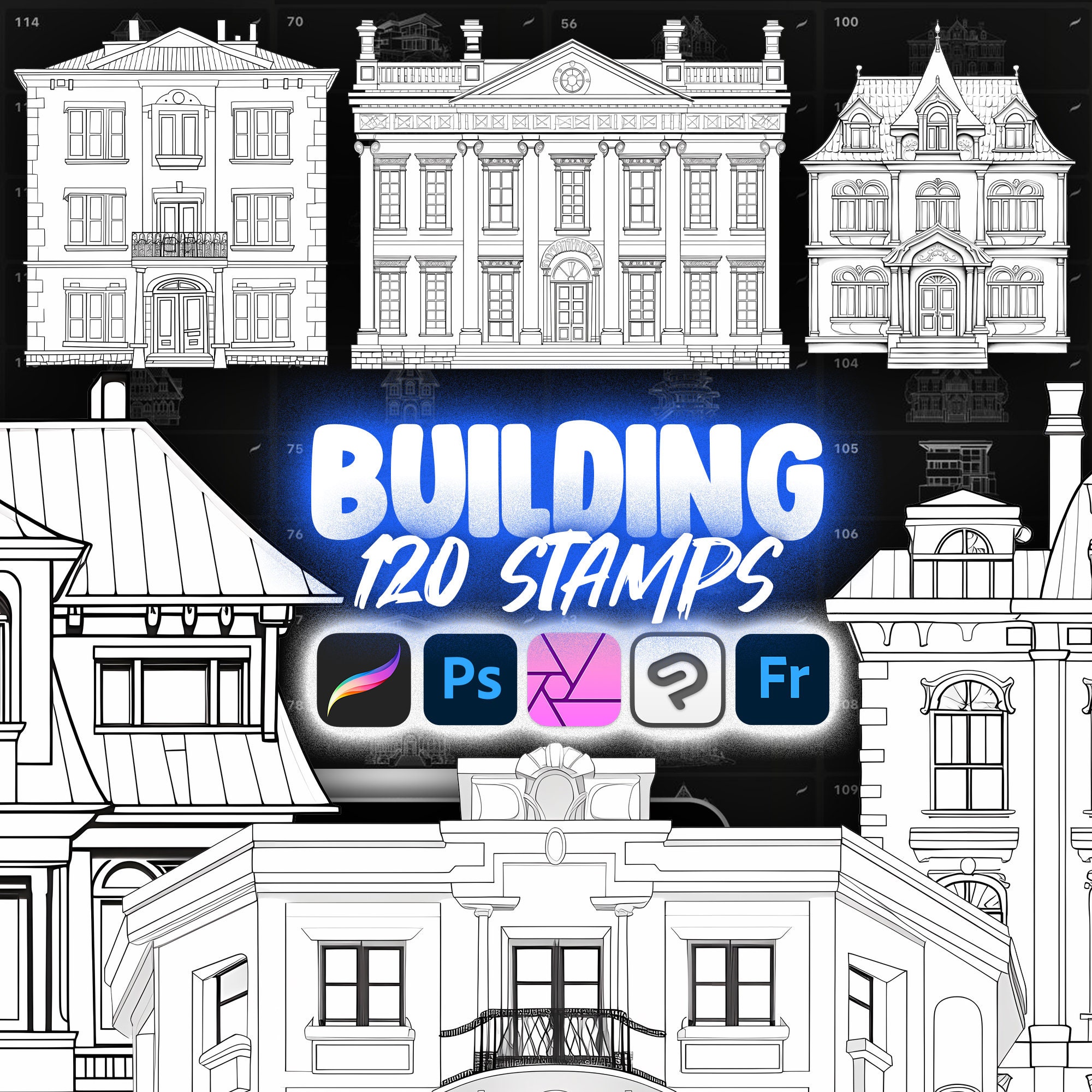 120 Procreate Buildings Sketches Stamp Brushes | Architecture Procreate ...