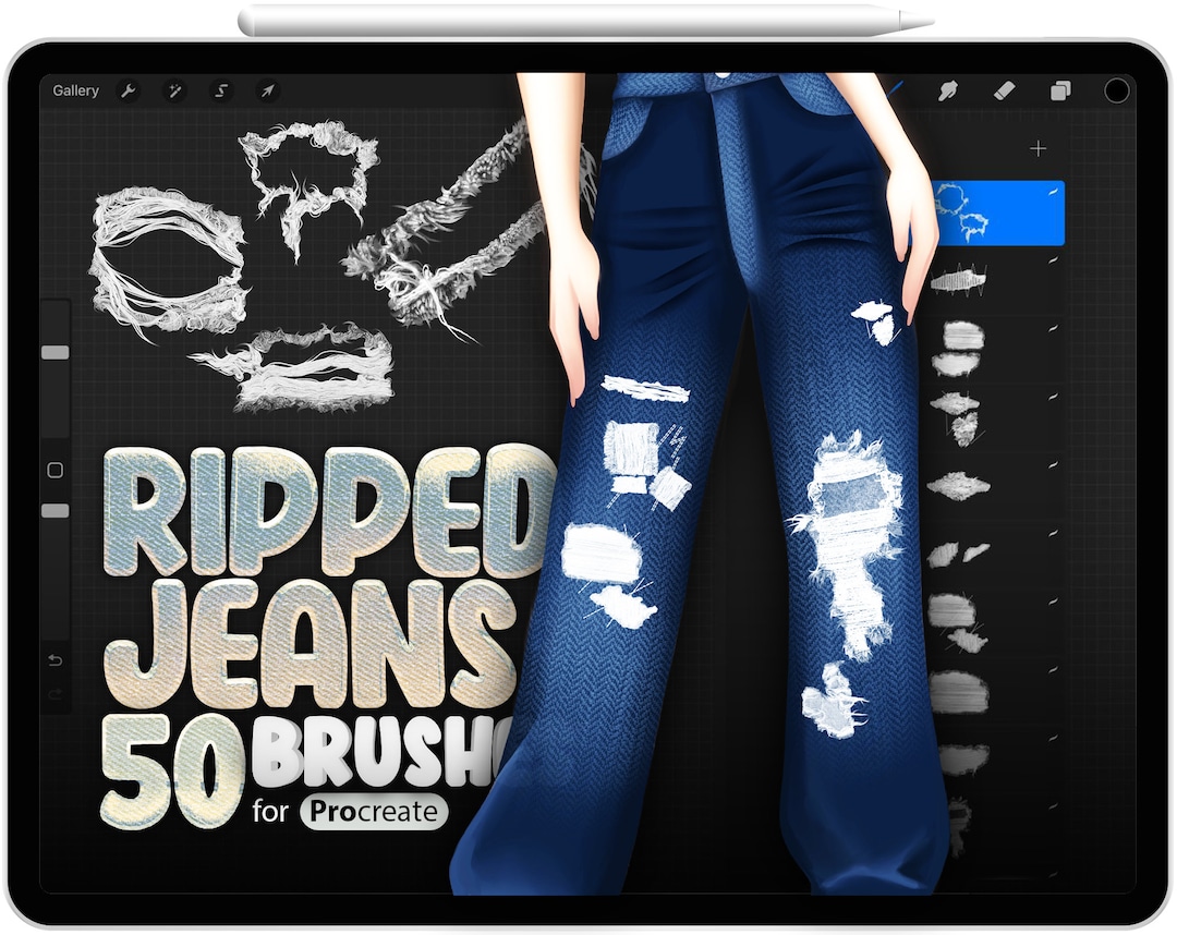 50 Ripped Jeans Brushes for Procreate, Seamless Jeans Textures for ...