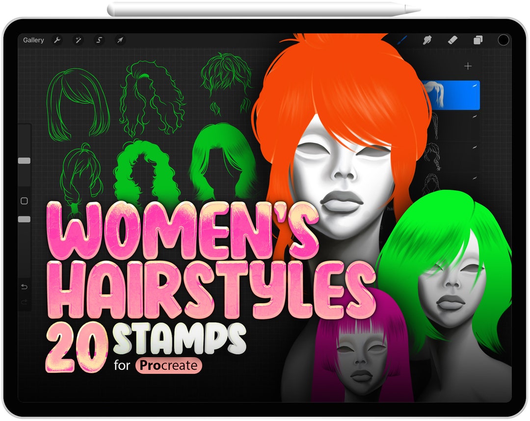 20 Procreate Woman's Hairdo Stamp Brushes, Procreate Woman's Hairstyles ...