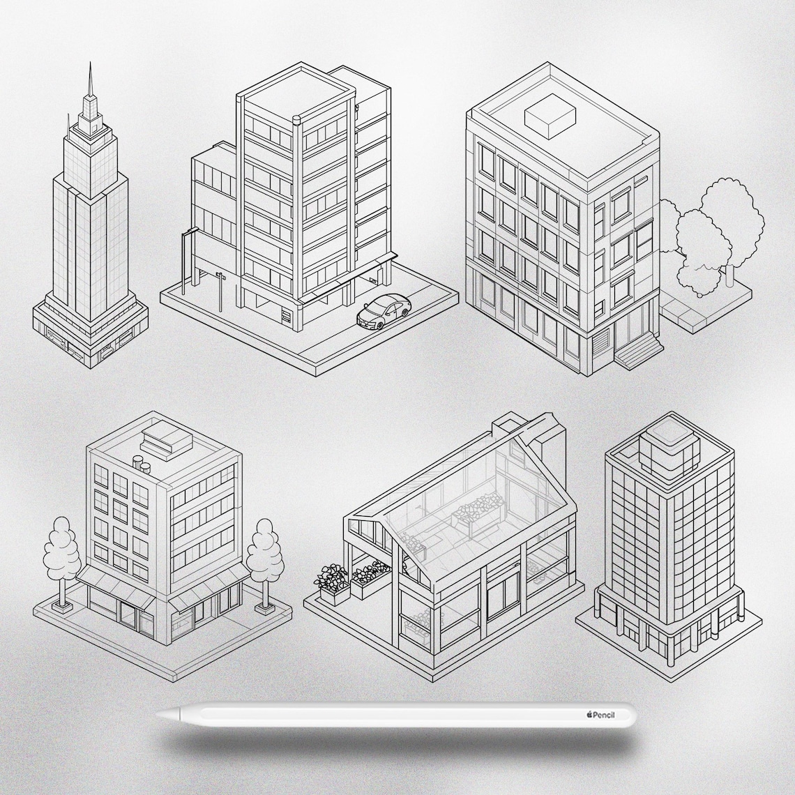 100 Procreate Isometric Buildings Stamps | Procreate Isometric House ...