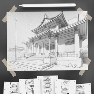 100 Procreate Traditional Japanese Architecture Building Backgrounds ...